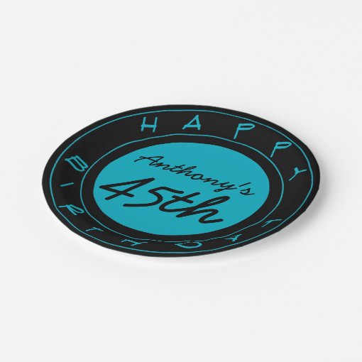 Blue 45th Birthday Party Personalized Paper Plates | Zazzle