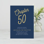 Blue 50th Birthday Gold Script 50 Invitation | Zazzle