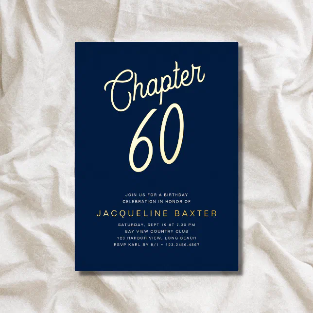 Blue 60th Birthday Gold Script Chapter 60 Party Foil Invitation | Zazzle
