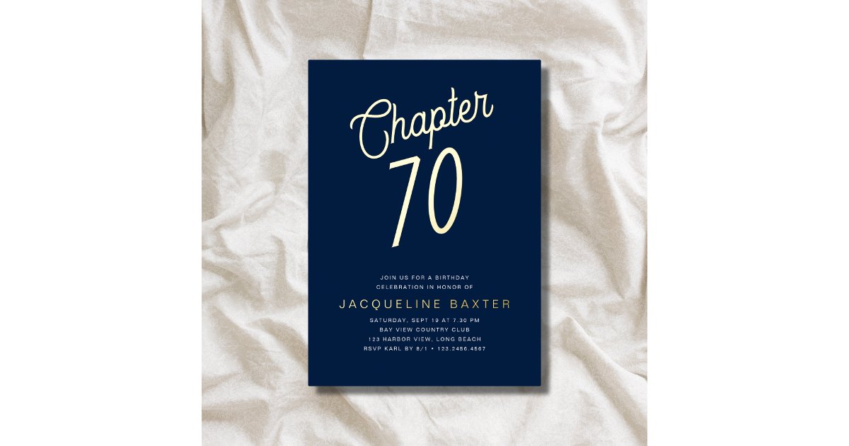 Blue 70th Birthday Gold Script Chapter 70 Party Foil Invitation | Zazzle