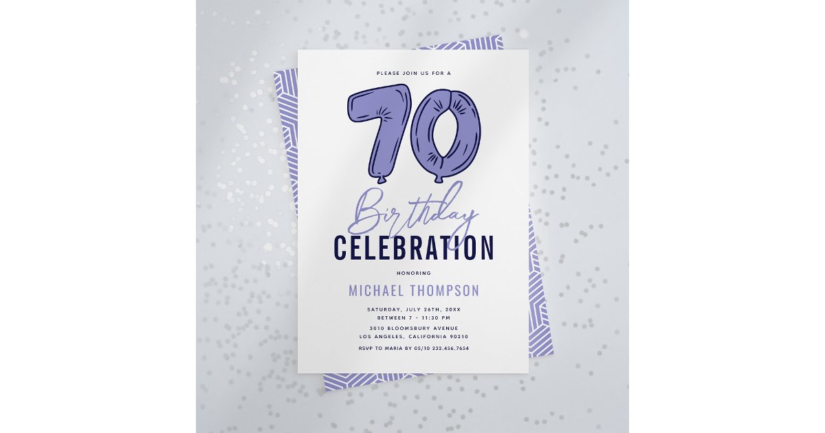 Blue 70th Birthday Party Invitation | Zazzle