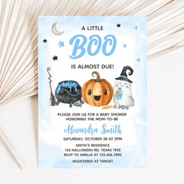 Blue A Little Boo Baby Shower Invitation | Zazzle