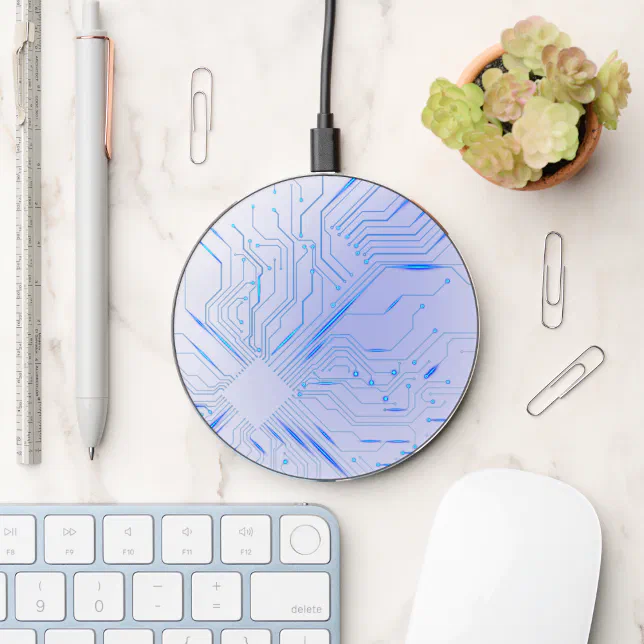 Blue Abstract Futuristic Electronic Circuit Wireless Charger | Zazzle
