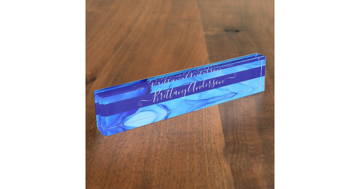 Blue Abstract Ink Blot Beautiful Custom Desk Name Plate | Zazzle