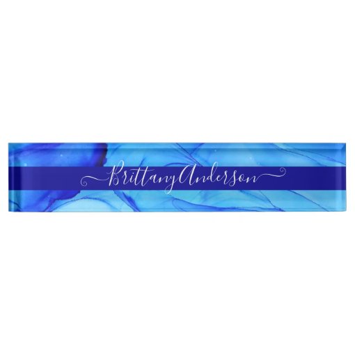 Blue Abstract Ink Blot Beautiful Custom Desk Name Plate | Zazzle