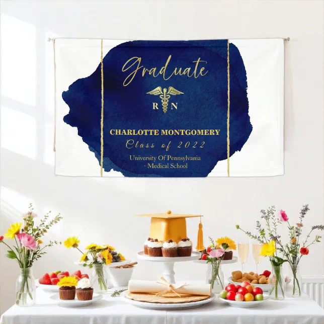 Blue Abstract Nurse Medical Caduceus Graduation Banner | Zazzle