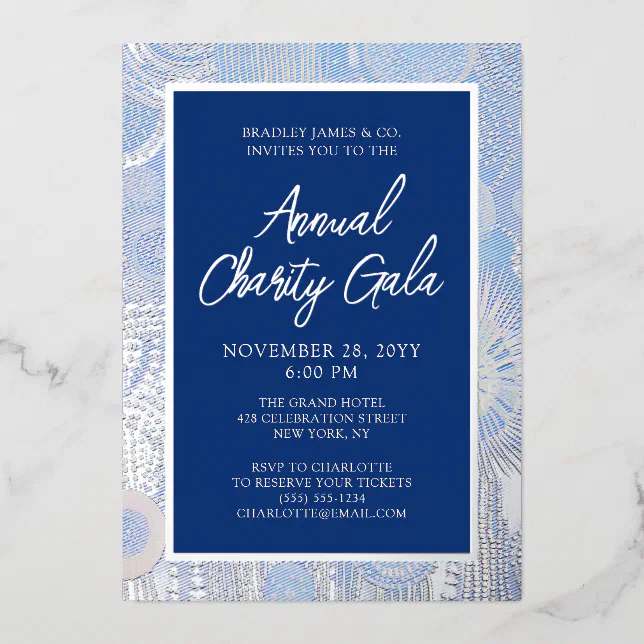 Blue Abstract Watercolor Charity Event Gala Party Foil Invitation | Zazzle