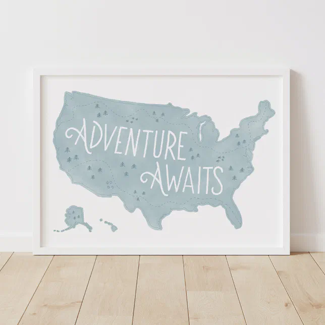 Blue Adventure Awaits US Map Kids Room Decor | Zazzle