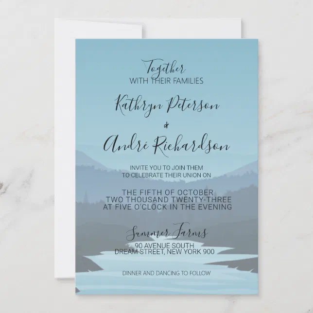 Blue Adventure Travel Mountain Range Invitation | Zazzle