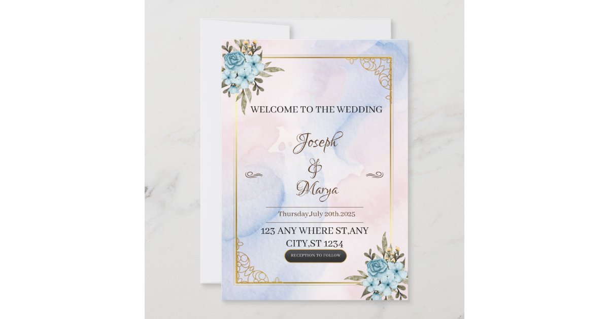 Blue Aesthetic invitation wedding card | Zazzle