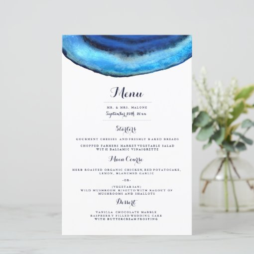 Blue Agate Wedding Dinner Menu | Zazzle