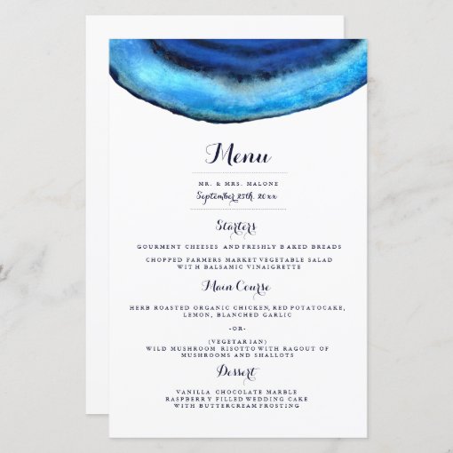 Blue Agate Wedding Dinner Menu | Zazzle