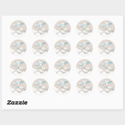 Blue Airplane Birthday Party Sticker | Zazzle