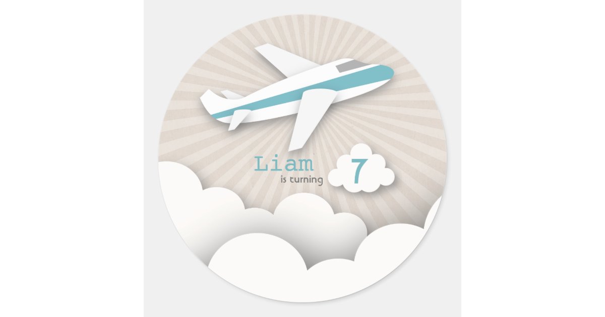Blue Airplane Birthday Party Sticker | Zazzle