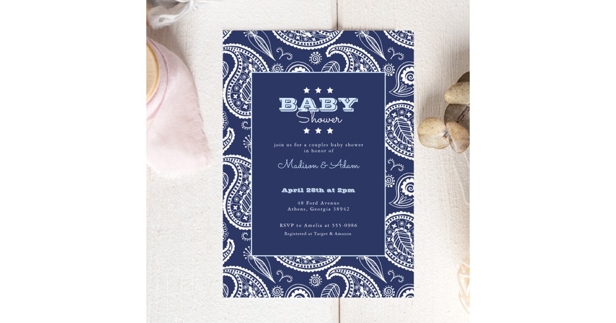 Blue American Bandana Baby Shower Invitation | Zazzle