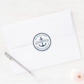 Blue anchor and banner rope border return address classic round sticker ...