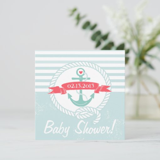 Blue Anchor Banner Nautical Baby Shower Invitation | Zazzle