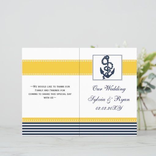 blue anchor nautical folded Wedding program | Zazzle