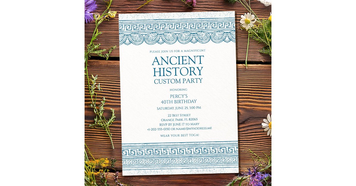Blue Ancient history custom party Invitation | Zazzle