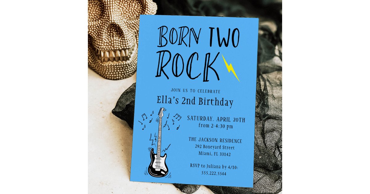 Blue and Black Born Two Rock Guitar 2nd Birthday Invitation | Zazzle