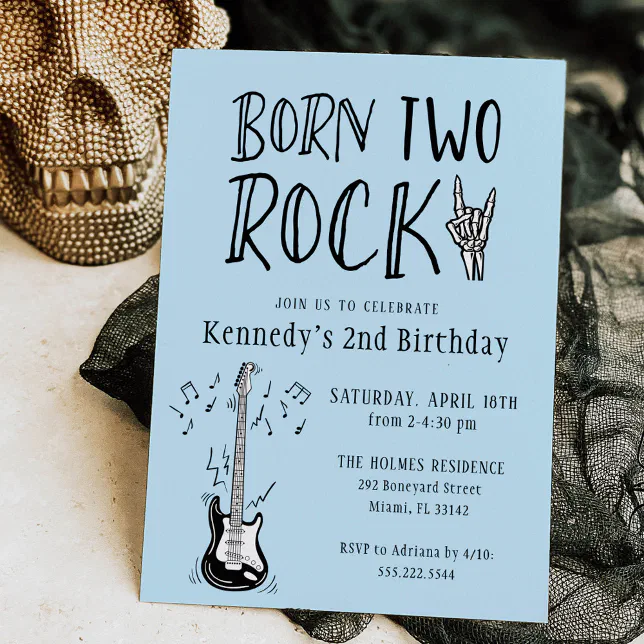 Blue and Black Born Two Rock Guitar 2nd Birthday Invitation | Zazzle