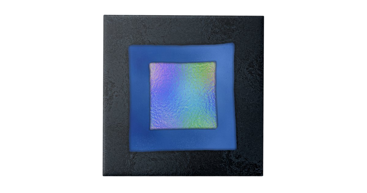 Blue and Black Dichroic Fused Glass Look Ceramic Tile | Zazzle