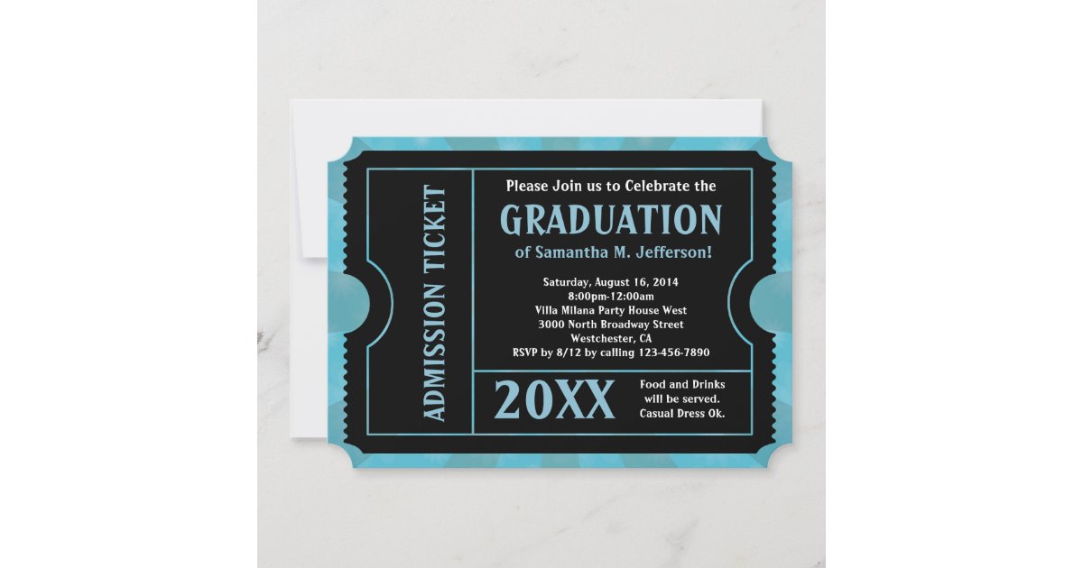 Blue and Black Graduation/Party Ticket Invitation | Zazzle