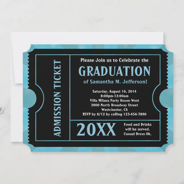 Blue and Black Graduation/Party Ticket Invitation | Zazzle