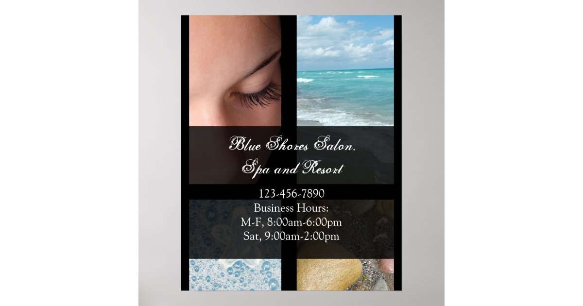 Blue and Black Luxury Spa Resort Theme Poster | Zazzle