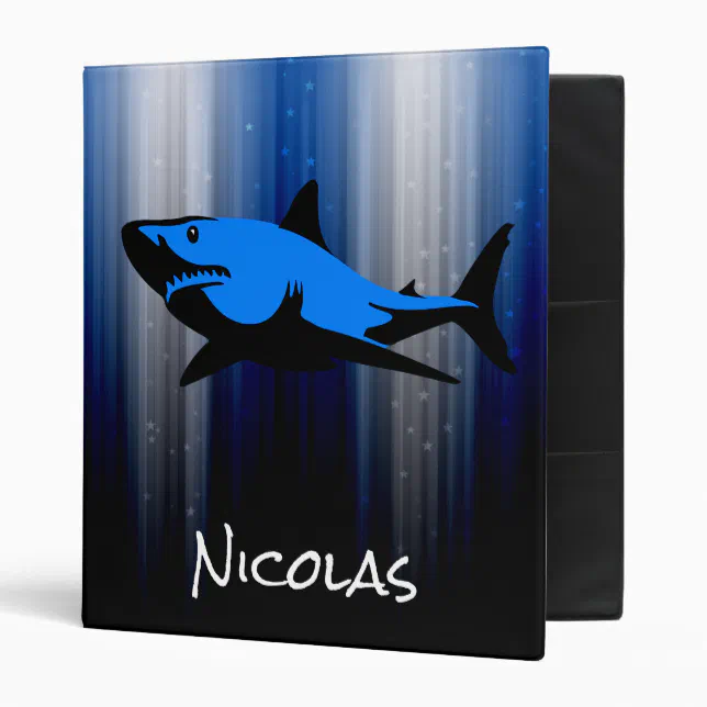 Blue and Black Personalized Shark School 3 Ring Binder | Zazzle