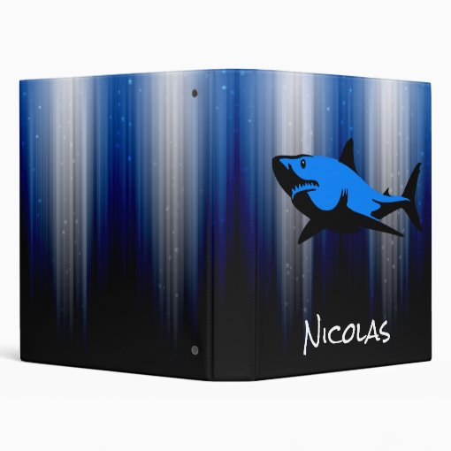 Blue and Black Personalized Shark School 3 Ring Binder | Zazzle
