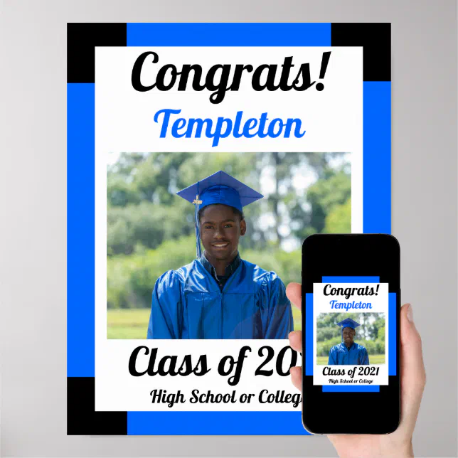 Blue and Black School Colors Graduation Poster | Zazzle