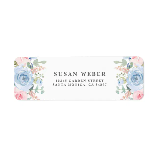 Blue and blush pink watercolor floral invitation label | Zazzle