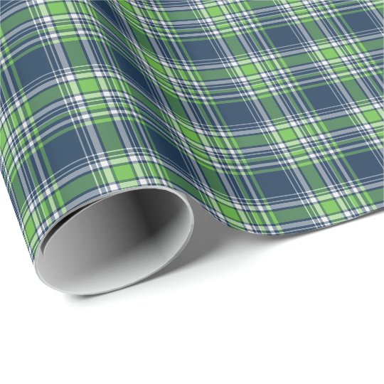Blue and Bright Green Sporty Plaid Wrapping Paper | Zazzle.com