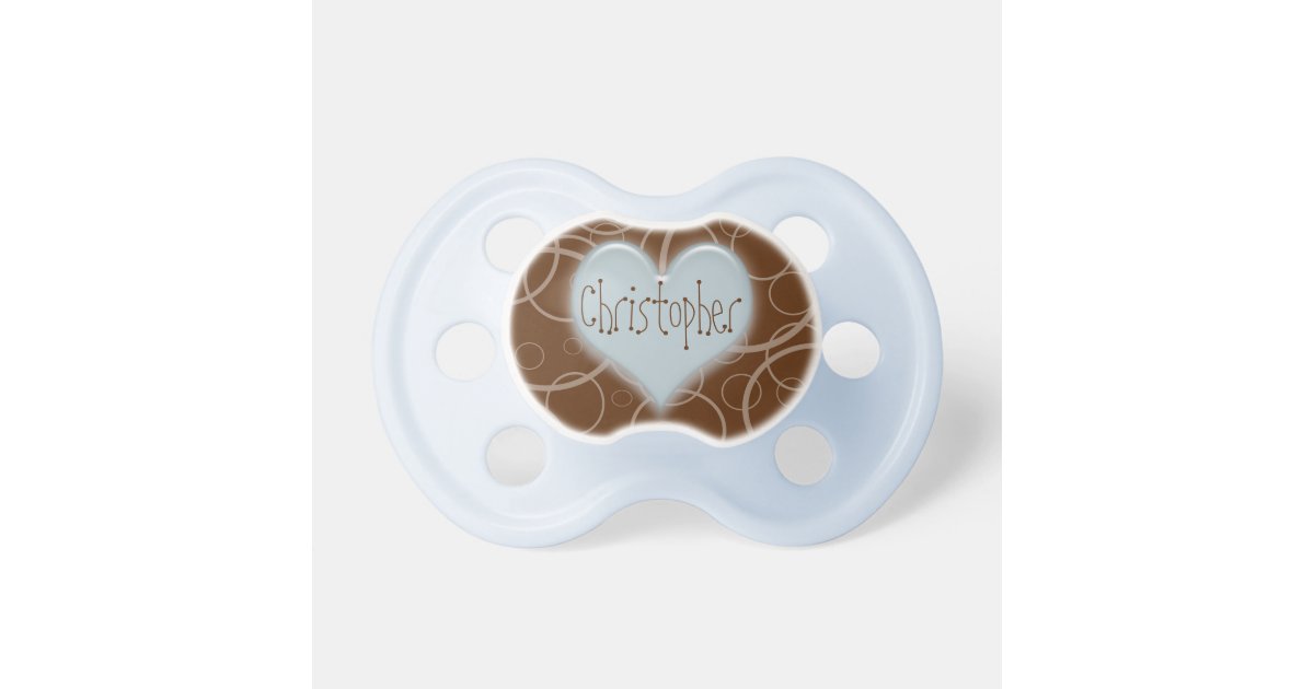 Blue and Brown Heart Personalized Pacifier | Zazzle
