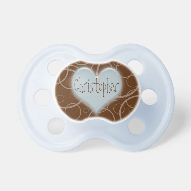 Blue and Brown Heart Personalized Pacifier | Zazzle