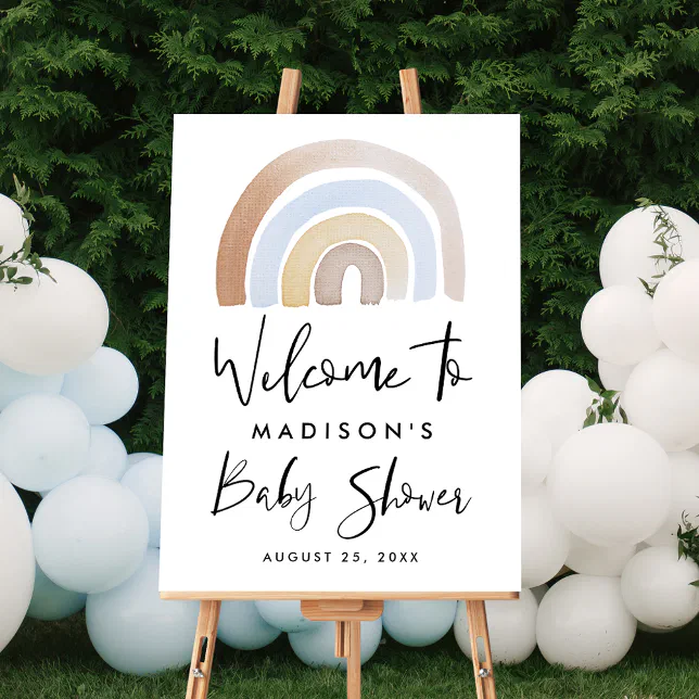 Blue and Brown Rainbow Baby Shower Welcome Sign | Zazzle