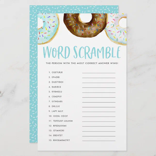 Blue and Chocolate Donuts Baby Word Scramble Game | Zazzle
