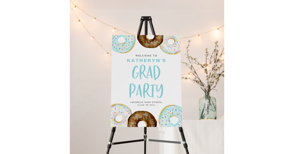 Blue and Chocolate Donuts Graduation Party Welcome Foam Board | Zazzle