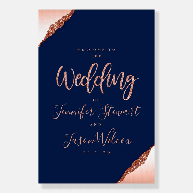 Blue and Coral Glitter Wedding Welcome Sign | Zazzle
