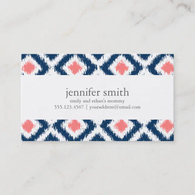 Blue and Coral Ikat Pattern Calling Card | Zazzle