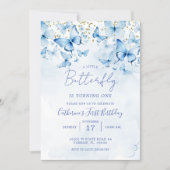 Blue and Glitter Butterflies Birthday Party Invitation | Zazzle