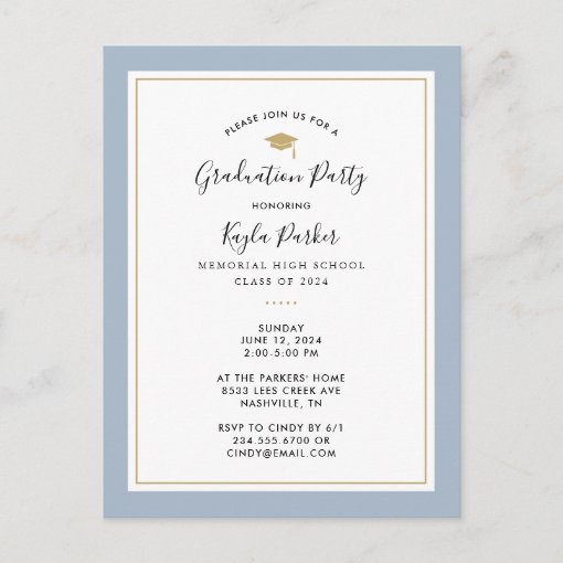 Blue and Gold 3 Photo Graduation Party Invitation | Zazzle