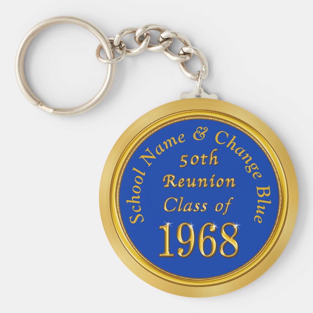 Blue and Gold 50th Class Reunion Party Favors Keychain | Zazzle