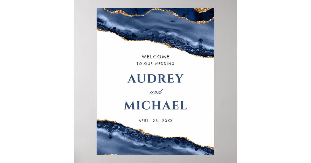 Blue and Gold Agate Border Welcome Poster | Zazzle