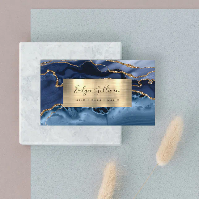 Blue and Gold Agate Business Card | Zazzle