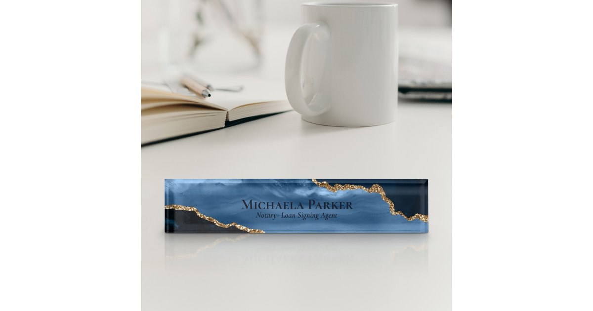 Blue and Gold Agate Geode Elegant Professional Desk Name Plate | Zazzle