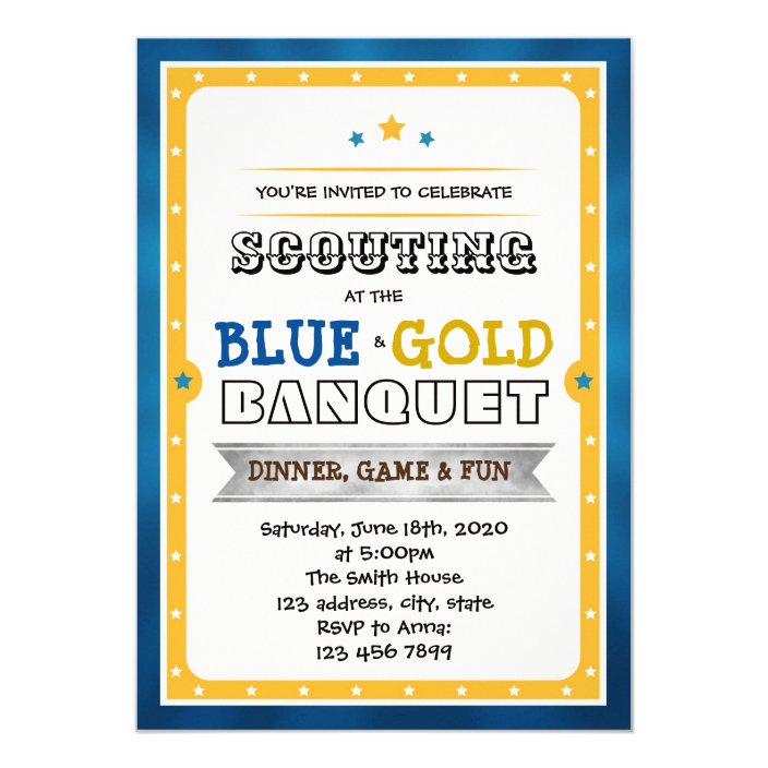 Blue and gold banquet party invitation | Zazzle.com