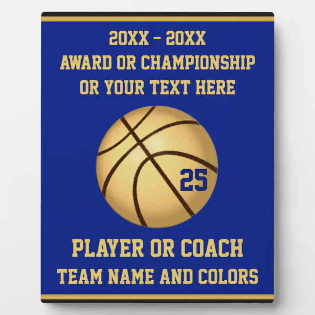 Blue and Gold Basketball Award for Players, Coach Plaque | Zazzle