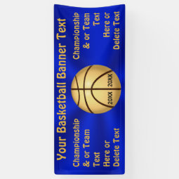 Blue and Gold Basketball Banner with 4 Text Boxes | Zazzle
